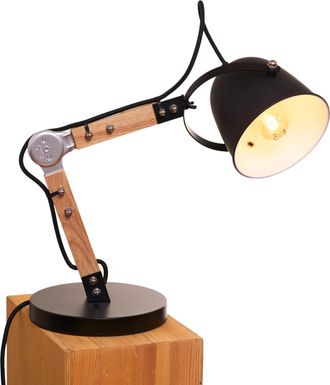 Opis Technology Opis TL1 : Vintage Style Tischlampe als klassische Nachttischlampe oder Industrial Retro Schreibtischlampe aus massiven Holz und Metall-teilen in Schw