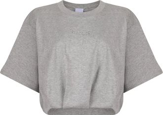Pinko Pinko, Femme, Tops, Gris, Taille: 40 FR T-shirt Gris Logo en Relief