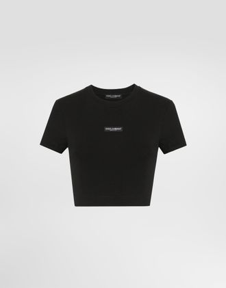 Dolce & Gabbana T-shirt Aus Jersey Mit Logo - Frau T-shirts Und Sweatshirts Schwarz 42