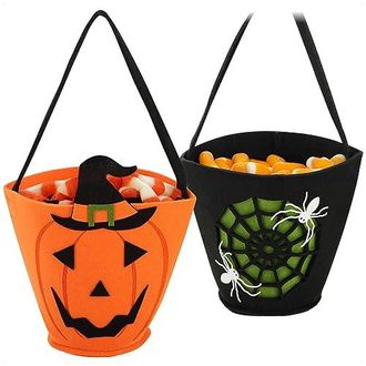 Com-Four 2X Halloween Bag - Sac pour collecter des Bonbons - Sac de Collecte en Feutre - Sac Cadeau avec des Motifs effrayants adaptés aux Enfants (02 pièces -