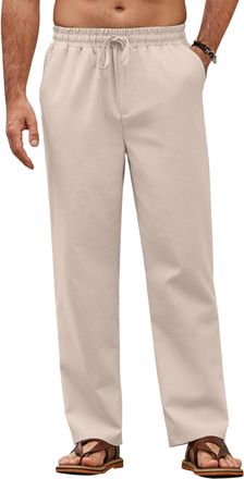 Coofandy Herrenhose Sommer Lang Leicht Freizeithose Baggy Hose Yoga Urlaub Strandhose mit Kordelzug Beige 3XL