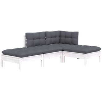 vidaXL Vidaxl - Salon de jardin 4 pcs avec coussins en bois de pin massif - Dimensions canap&eacute; 63,5 x 63,5 x 62,5 cm - Capacit&eacute; 110 kg par si&egrave;ge