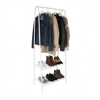 Relaxdays Kleiderst&auml;nder, 2 Gitterablagen, H x B x T: 151 x 60 x 34,5 cm, Metall, schmaler Garderobenst&auml;nder, wei&szlig;