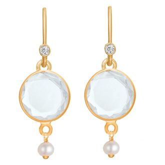 Frk. Lisberg Femme, Accessoires, Jaune, Taille: ONE Size Boucles doreilles classiques avec quartz et perle deau douce