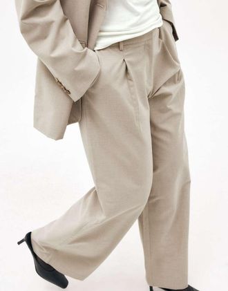 NA-KD Pantalon large &agrave; taille mi-haute - Sable-Neutral