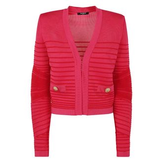 Balmain Femme, Pulls, Rose, Taille: 40 FR Gilet Tricot&eacute; avec Design Flechage