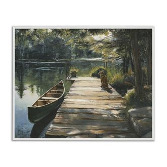 Stupell Industries Lake Life Hund auf Dock, gerahmt, Giclée-Kunst, Design von Sara Culpepper, 28 x 35 cm, Weiß