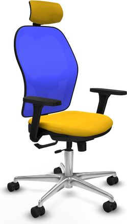Piqueras y Crespo Ergonomischer Stuhl mit 3D-Armlehnen, h&ouml;henverstellbare Lendenwirbelst&uuml;tze und h&ouml;henverstellbares Kopfteil, Blau/Gelb