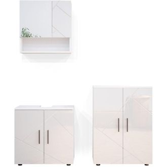 Vicco Ensemble de meubles de salle de bain Irma, Blanc Haute brillance, 3 pi&egrave;ces, avec armoire basse 60 cm