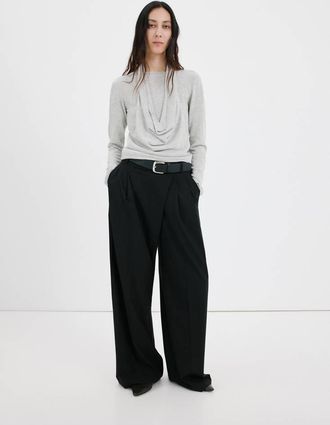 Mango Pull-over bi-mati&egrave;re gris chin&eacute; moyen - Femme - XS - MANGO