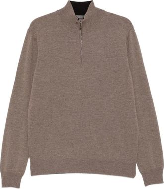 Corneliani Pull &agrave; col roul&eacute; demi-zip - Homme - Pulls - Brun - Taille: M