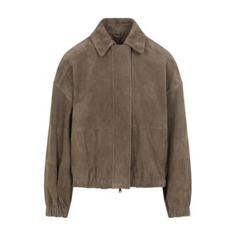 Brunello Cucinelli Femme, Vestes, Brun, Taille: 36 FR Veste en cuir su&eacute;d&eacute;