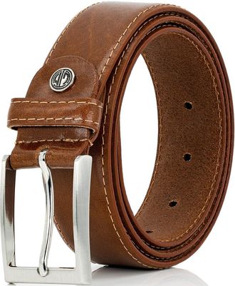 Lindenmann Leder-G&uuml;rtel Herren 35 mm breit, G&uuml;rtel Herren Volllederg&uuml;rtel, cognac/grau/weiss, Gr&ouml;&szlig;e/Size:Bundweite 115 cm Gesamtl&auml;nge 130 cm W 45.3 XXL, Farbe/Co