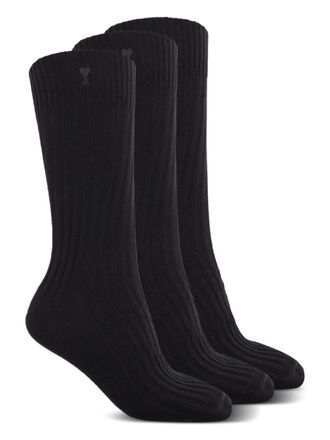 Ami lot de trois paires de chaussettes &agrave; design c&ocirc;tel&eacute; - Noir