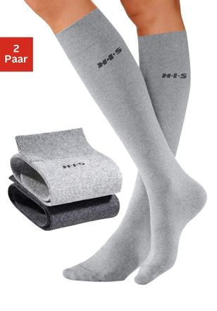 H.I.S Kniestr&uuml;mpfe H.I.S, Damen, Gr. 35-38, schwarz (anthrazit, hellgrau), Baumwolle, Elasthan, Polyamid, meliert, elastisch, Socken Kniestr&uuml;mpfe, mit Komfo