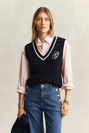 GANT Damen Zopfstrick Pullunder aus Baumwolle (XXL) EVENING Blau