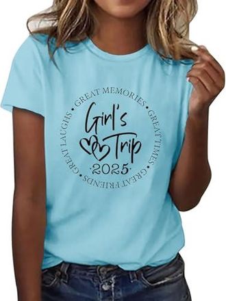 Generic T-shirt pour fille Trip 2025 - Col rond - Décontracté - Manches courtes - Pour la course à pied, bleu clair, L