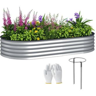 OUTSUNNY Jardini&egrave;re sur&eacute;lev&eacute;e - Outsunny - bordure en caoutchouc et fond ouvert - acier galvanis&eacute;e - 181 x 93 x 30 cm - argent