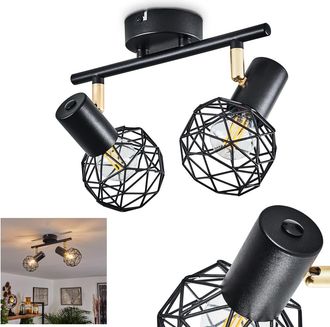 HOFSTEIN Deckenleuchte Palmira, 2-flammige Deckenlampe aus Metall in Schwarz und goldfarben, im Vintage Design, mit verstellbaren Gitterschirmen und Lichteffek
