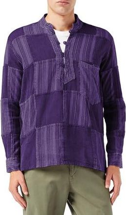 Shopoholic Fashion Chemises Hippies &agrave; Rayures Unies Lav&eacute;es &agrave; la Pierre pour Hommes, Chemise Grand-p&egrave;re en Coton &agrave; Manches Longues, Purple, XL