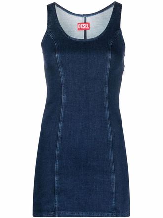 Diesel robe courte en jean &agrave; design sans manches - Bleu