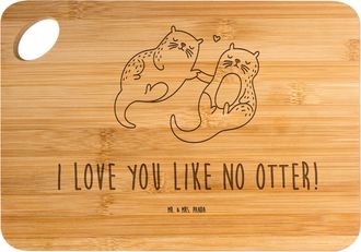 Mr. & Mrs. Panda Bambus - Schneidebrett Otter H&auml;nde halten - Geschenk, Otter Seeotter See Otter, Schneidbrett, Schneidebrett Holz, Servierbrett