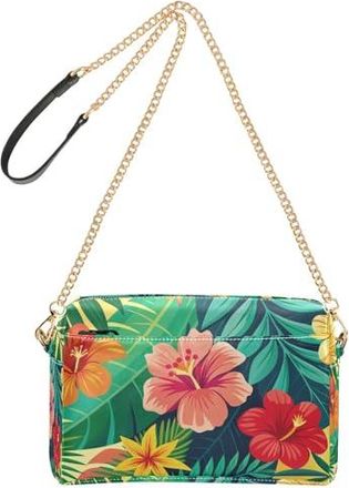 HMZXZ Sac à bandoulière en cuir avec motif de feuilles de palmier pour femme, petit sac à main à bandoulière, fleur tropicale