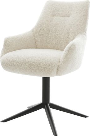 DELIFE Esszimmerstuhl Alja-Flex mit Armlehnen Fu&szlig;kreuz Schwarz Teddystoff Beige 360&deg; drehbar Wippfunktion Taschenfederkern