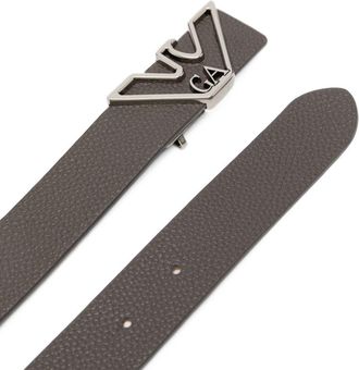 Emporio Armani Logo Pebbled Leather Belt - Grey