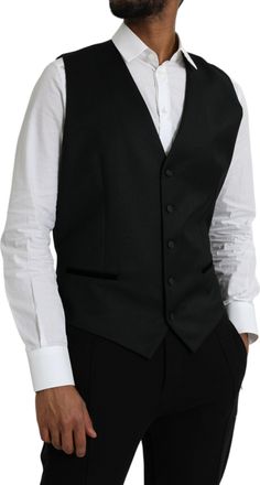 Dolce & Gabbana Mens Black Silk Waistcoat Dress Formal Vest Wool Polyester Cotton