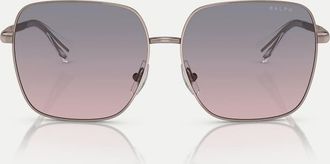 Ralph Lauren Ra4142 eckige Sonnenbrille mit braunen Gl&auml;sern in gl&auml;nzendem Ros&eacute;gold