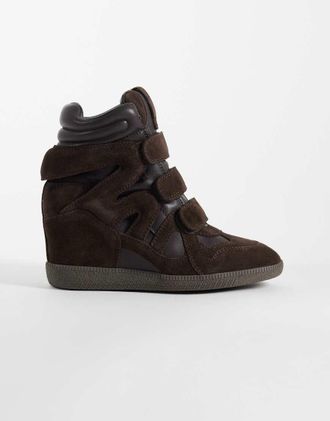 Steve Madden Mavis - Baskets compens&eacute;es en daim - Marron fonc&eacute;