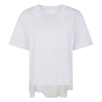 sacai Nylon-Twill-Mix Baumwoll-Jersey T-Shirt - - Tops - Damen - Wei&szlig; - M