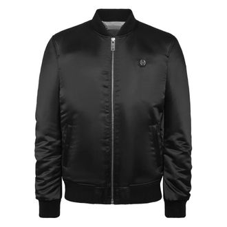 Philipp Plein Homme, Vestes, Noir, Taille: 2XL Satin Bomber Skull