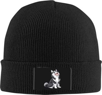 Generic Bonnet Tricot&eacute; Chien Husky De Dessin Anim&eacute; Hommes Bonnets Respirant &Eacute;lastique Bonnet dhiver pour Homme Et Femme, pour Enfants, Sport, Accessoires Hive