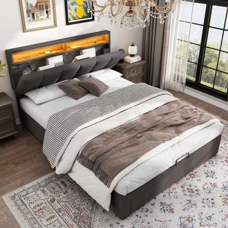 Generic 140x190 intelligentes Bettsystem mit LED und beleuchtetem Stauraum - Kommode, Schubladen, Schlie&szlig;f&auml;cher und verstellbarem Schaumstoff-Bettkopf (ohne S