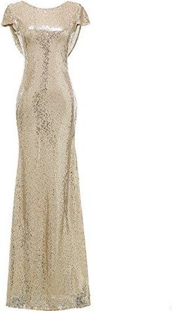 Solovedress femmes sirène pailletée Robe longue de soirée de bal sequin Robes de mariée (Europe46,Champagnerfarben)