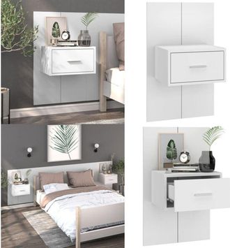 vidaXL Table de chevet murale Blanc - Table De Chevet Murale - Meuble De Chambre - Armoire De Chevet - Étagère Murale - Rangement Mural - Home & Living