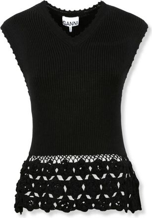 Ganni Femme, Pulls, Noir, Taille: 42 FR Cotton Crochet Vest