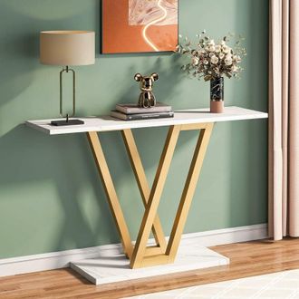 Tribesigns Tribesigns - Console dentr&eacute;e industrielle 110 cm - MDF E1 et m&eacute;tal - Stable et facile &agrave; assembler - Table &eacute;troite pour salon ou couloir