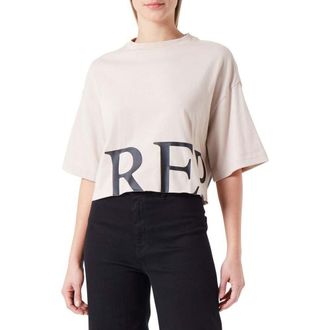 Replay Damen T-Shirt Kurzarm aus Baumwolle, Light Beige 893 (Beige), XXS