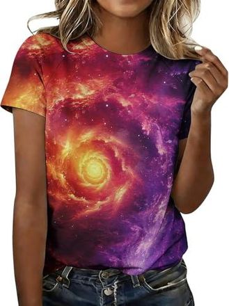 Generic T-shirt d&eacute;contract&eacute; &agrave; manches courtes et col rond pour femme avec trou noir | T-shirt d&eacute;t&eacute; l&eacute;ger pour un usage quotidien, les vacances et la rue, viol