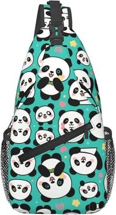 Generic Durable Sacoche Tactique Dessins de pandas mignons en dessin anim&eacute; Sacs &agrave; Bandouli&egrave;re Polyester Sac &agrave; Poitrine pour Cyclisme Femme Voyage