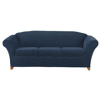 Sure Fit Home Decor Stretch-Piqu&eacute;-Sofabezug f&uuml;r 3-Sitzer, Einzelkissen, Marineblau