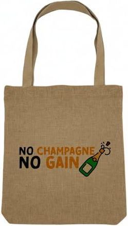 Fabulous Sac Shopping Tote Bag Aspect Lin - No Champagne No Gain Humour Luxe - Sac de Courses Toile Epaisse 360g Beige Naturel Cabas Port&eacute; Epaule Solide Imprim