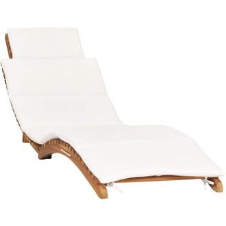 vidaXL Chaise longue pliable avec coussin blanc cr&egrave;me Bois de teck