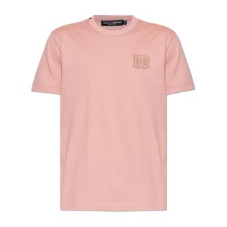 Dolce & Gabbana Homme, Tops, Rose, Taille: 2XL T-shirt avec Logo Brod&eacute;