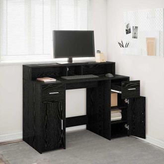 vidaXL Vidaxl - Bureau avec porte Ch&ecirc;ne noir 120 x 55 x 91 cm Bois ding&eacute;nierie