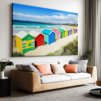 Generic Gro&szlig;es Leinwandbilder Wandbilder Bunte H&uuml;tte am Strand bild auf leinwand Wandkunst Modern Aesthetic XXL Kunstdruck Deko f&uuml;r Wohnzimmer Schlafzimmer Ge