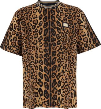 Dolce & Gabbana Homme, Tops, Brun, Taille: 2XL T-shirt &agrave; col rond avec imprim&eacute; Crespo Leo